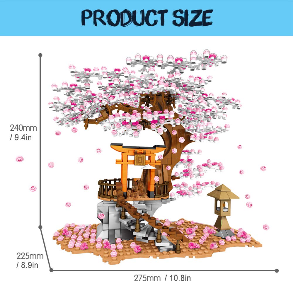 NEWRICE Sakura Tree House Lights Building Kit,City Architecture Inari Shrine Building Blocks Sets,for Adults,or Aged 12+ Boys Girls (1103 Pieces)