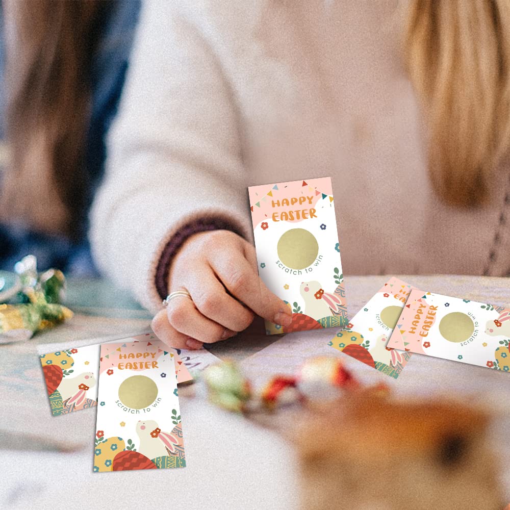 REWIDPARTY Blank Easter Party Scratch Off Cards(50 Pack) Funny Activity for Groups Kids Adults, Easter Bunny and Easter Eggs Scratch Off Tickets, Festive Raffle Tickets, Easter Holiday Party Supplies