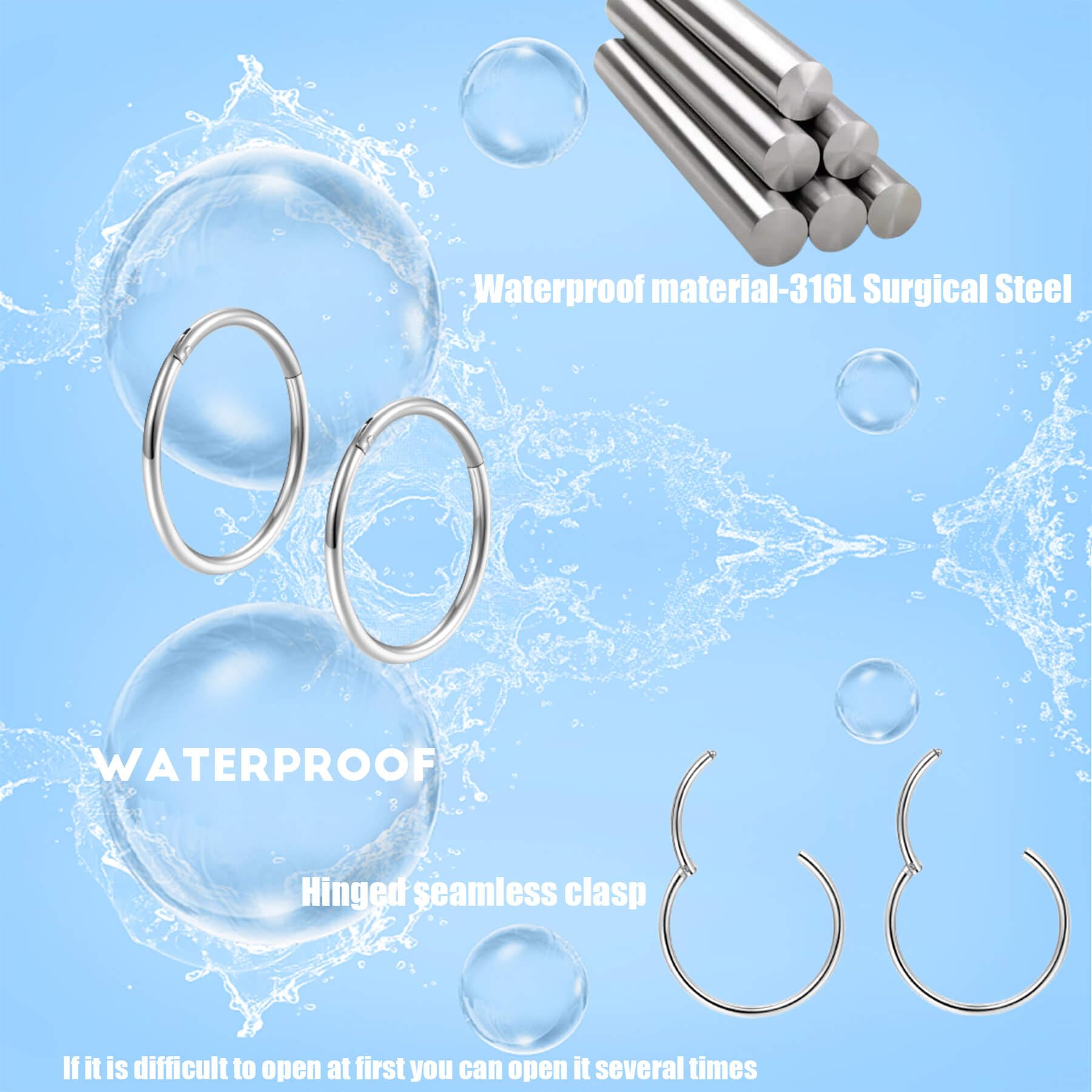 Lantine Hinged 20g Cartilage Earring Hoop Nose Rings 6mm 8mm 10mm Set Clicker Triple Double Forward Helix Hoops Earrings(3Pcs a Set)