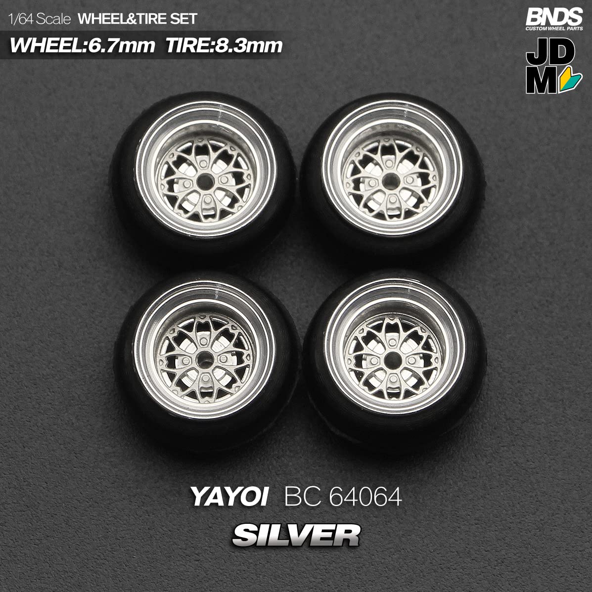 BNDS 1/64 Scale Mini Alloy Wheels Tires with Axles Assembly Detail Up Kits for Professional Modified Diecast Model Vehicle Kit (BC64064)