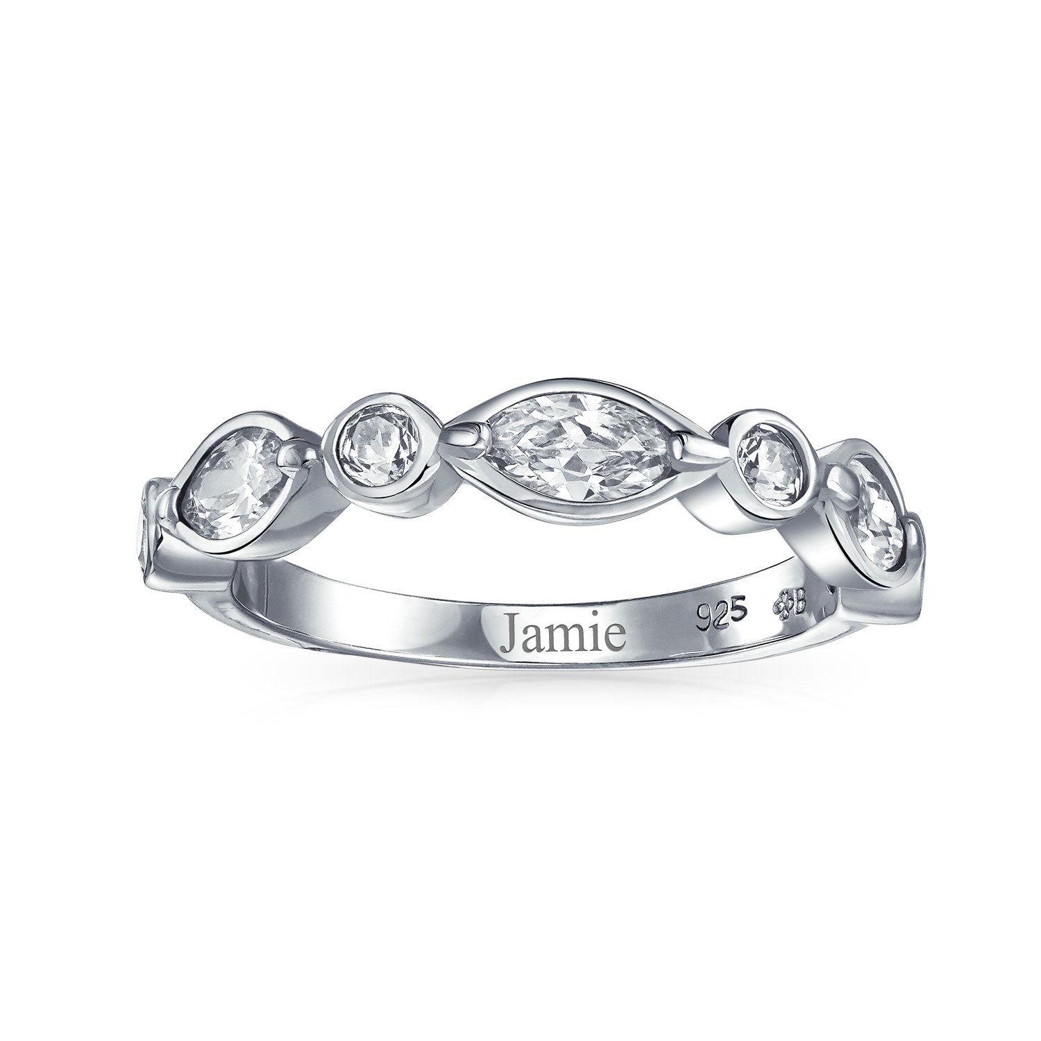 Bling Jewelry Vintage Style Cubic Zirconia CZ Thin Stackable Bubble Round Marquise Anniversary Wedding Band Ring .925 Sterling Silver