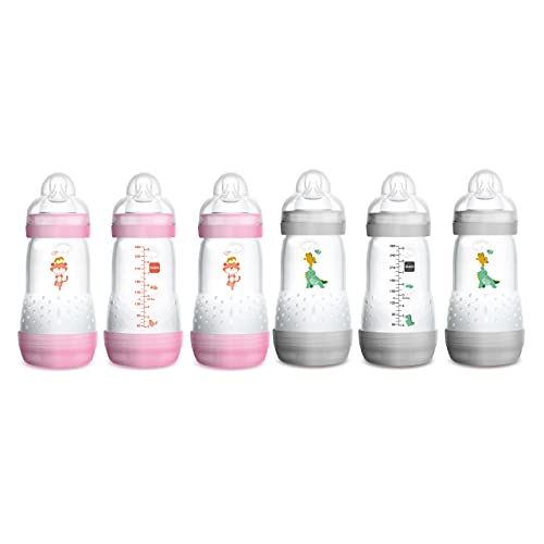 MAM Easy Start Anti-Colic Medium Flow Bottles 9 oz (6-Count), Gray and Pink