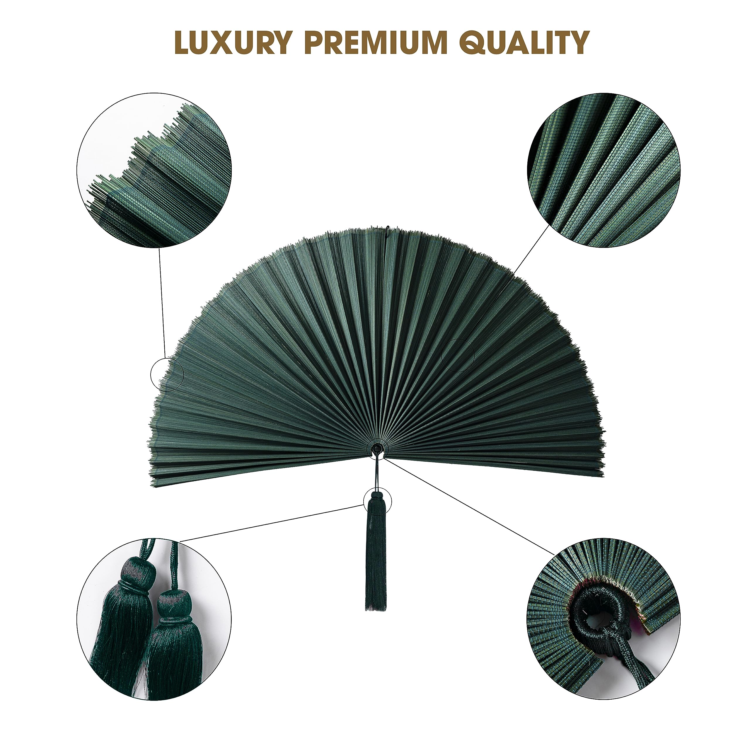 KOLWOVEN Rustic Fan - Bedroom Wall Decor Above Bed -Giant Bamboo Fan - Over Bed Wall Decor- Beautiful Wall Art for Apartment, Room, Home Decoration (Extra Large 47''x24'', Dark Teal)