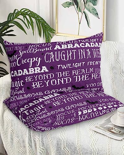 Edwiinsa Halloween Pillow Covers Standard Size Set of 2 Bed Pillow, Rustic Black Bat White Words Purple Plush Soft Comfort for Hair/Skin Cooling Pillowcases with Envelop Closure 20''x26''