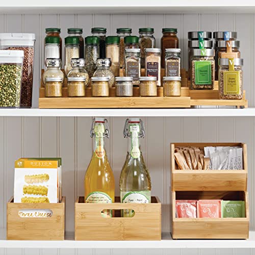 mDesign Bamboo Wood Organizer Storage Bin Open-Top Box with Built-In Handles for Kitchen, Pantry Organization; Holds Flatware, Dry Goods Boxes, Cooking Essentials, Echo Collection - 4 Pack - Natural
