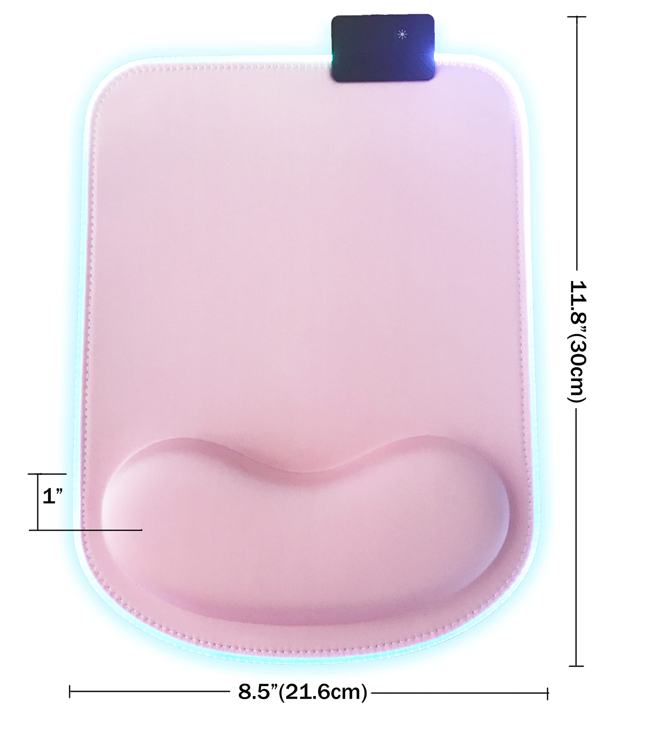 RGB Mouse Pad with Wrist Support, LED Mouse Pad with 13 Lighting Modes, Anti-Slip Rubber Base, Pain Relief Computer Ergonomic Mouse Pad for Gaming, Office, Home, 11.8 x 8.5 in (Pink)