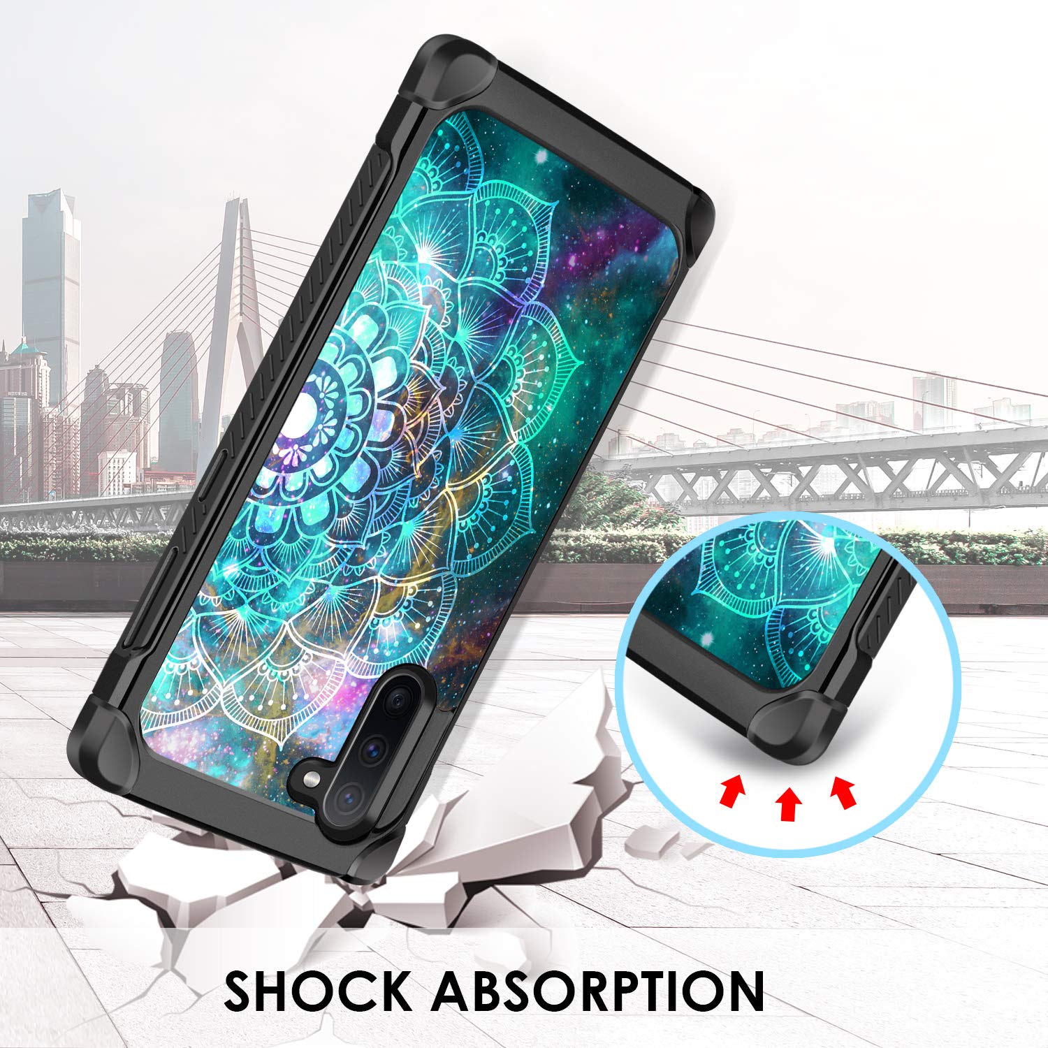 BENTOBEN Galaxy Note 10 Case, Shockproof Dual Layer Glow in the Dark Noctilucent Hybrid Hard PC Soft TPU Bumper Rugged Protective Phone Cases Cover for Samsung Galaxy Note10 6.3inch, Mandala in Galaxy