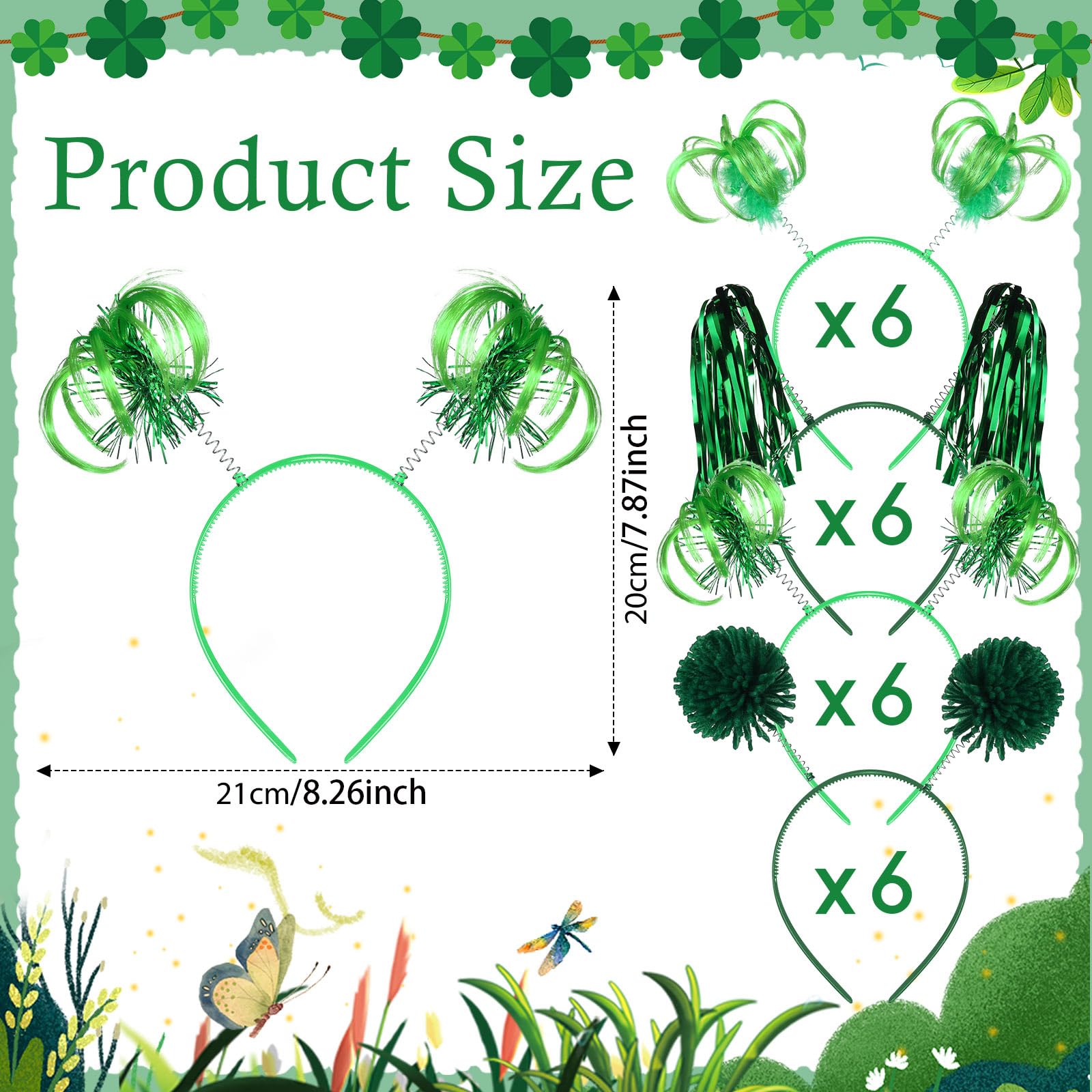 Censen 24 Pcs Pom Pom Headband Tinsel Wrapped Ponytails Head Bopper Headwear Hair Accessories Party Costume(Green)