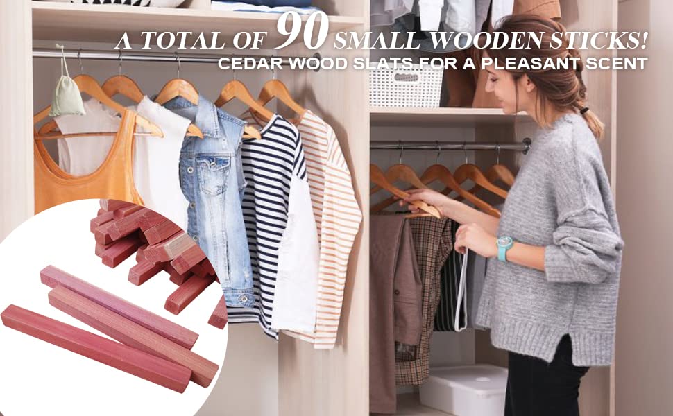 Cedar Blocks for Clothes Storage 85 Cedar Sticks, 100% Aromatic Red Ceder Blocks, Cedar Planks, Cedar Accessories for Closets Storage