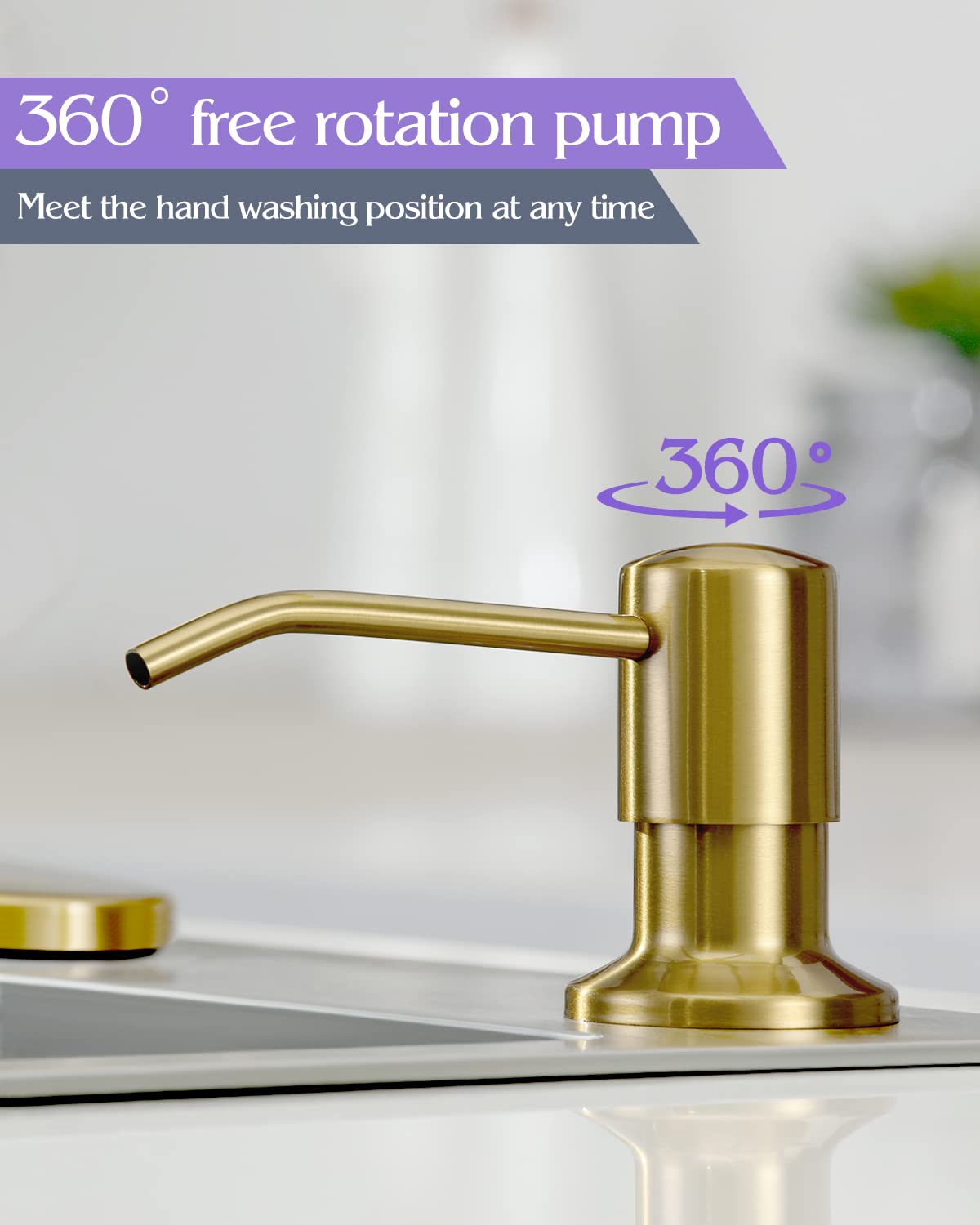 Built in Soap Dispenser for Kitchen Sink, Stainless Steel (Gold), Pump Set for Dish Soap or Lotion, Refill from The Top, Sink Soap Dispenser for Countertop, 17 OZ Large