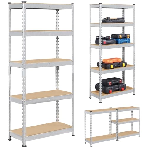 CFSAFK 5-Shelf Boltless & Adjustable Steel Storage Shelf Unit, Silver, Holds up to 330 lb Per Shelf, 4 Pack