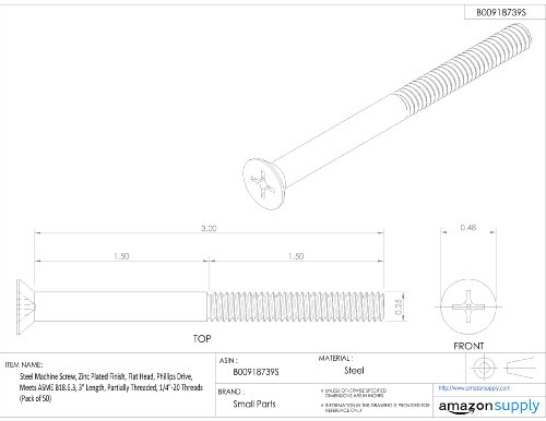 Small Parts 586679-PN Zinc CR+3 Pan Head Phillips Machine Screw, 1/4"-20 Threads, 3" Length, Pack of 25