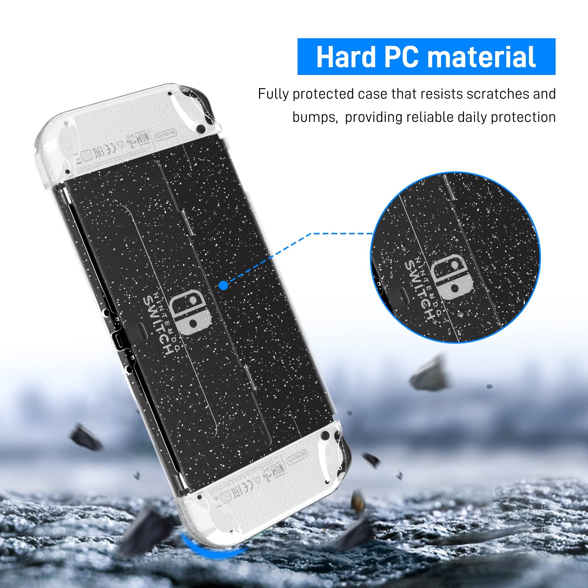 RHOTALL Glitter Case Compatible with Nintendo Switch OLED, Clear Sparkle Dockable Shell for Switch OLED and Joycon Controller, Comfort Grip Case with Shock-Absorption and Anti-Scratch Design