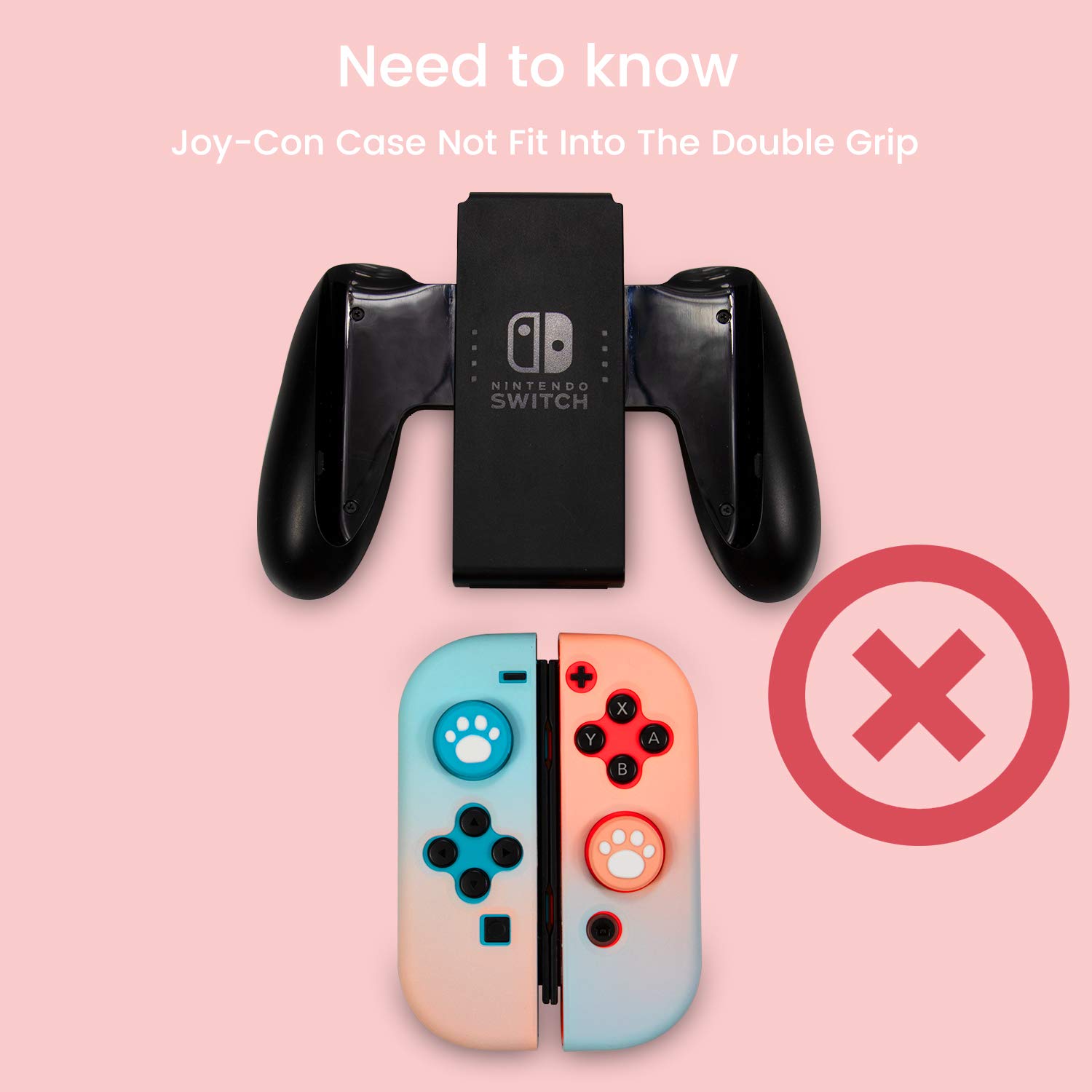 Niclogi Dockable Case for Nintendo Switch, Protective Cover Case Compatible with Nintendo Switch Console and Joy-Con Controller, Separable Hard Cover Case with 2 Thumb Grip Caps(Pink)