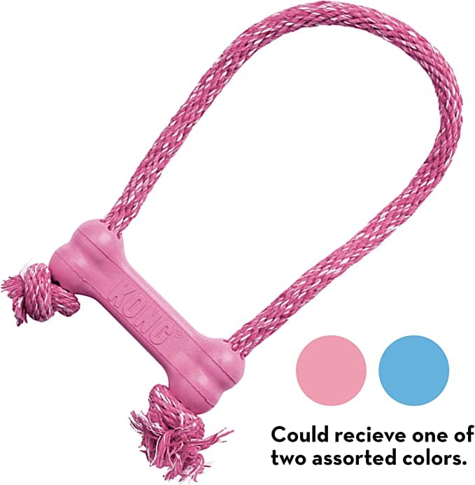 KONG - Puppy Goodie Bone with Rope - Teething Rubber, Teeth Cleaning Dog Toy - for X-Small Puppies - Blue