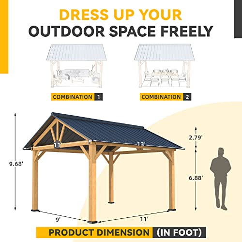 EROMMY 11'x13' Hardtop Gazebo, Outdoor Solid Wood Canopy Pavilion with Spruce Wooden Frame for Patio Backyard Deck Garden