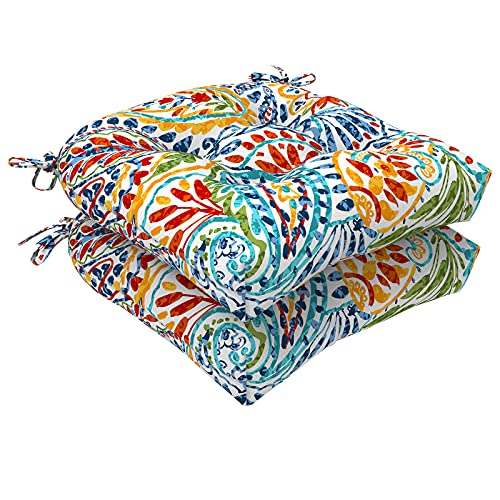 LVTXIII Outdoor/Indoor Tufted Seat Cushion, Decorative Wicker Chair Pads All Weather Seat Cushion Sets for Patio Garden Home Office Furniture, 19âx19âx5â, Round Back, Pack of 2, Paisley Multi