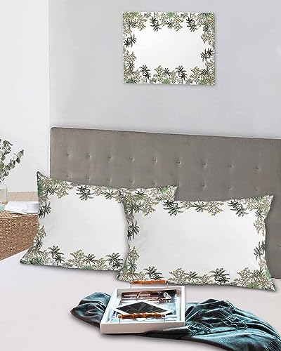Edwiinsa Tropical Plants Pillow Covers King Standard Set of 2 20x36 Bed Pillow, Summer Lemon Tree Teal Peacock Plush Soft Comfort for Hair/Skin Cooling Pillowcases with Envelop Closure