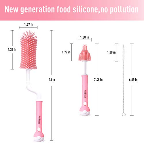 Oligey Silicone Baby Bottle Nipple Straw Brush Set,Upgrade Rubber Cleaning Washer Kit for Infant Pacifier Teat Nozzle,New Generation Silica Cleaner Combo with Long Handle,Kid Feeding Safe Easy Cleanup