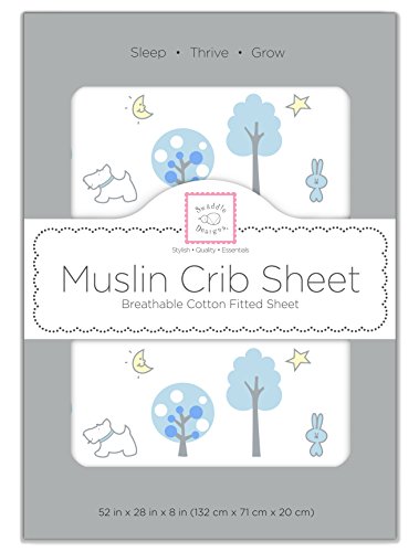 SwaddleDesigns Softest Cotton Muslin Fitted Crib Sheet/Toddler Sheet for Baby Boy & Girl, Blue Forest