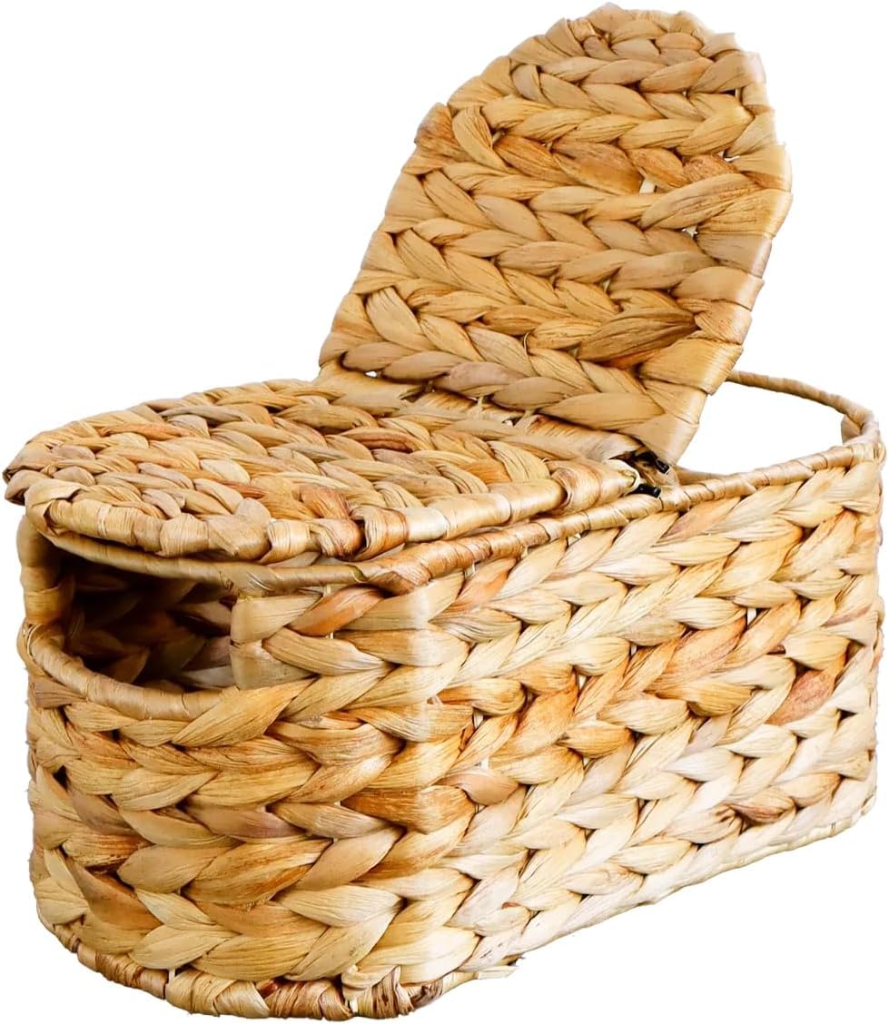 Eden Grace Handmade Oval Woven Wicker Basket with Lid - Stylish Storage Solutions for Home Organization Small