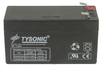 Tysonic LA-TY-12-1.2 Sealed Lead Acid Rechargeable Battery, 12V, 1.2Ah, 2.1" H x 3.8" L x 1.7" W