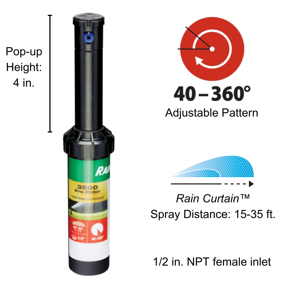 Rain Bird CP3504PC Pro Rotor with Rain Curtain Nozzle Set, 40° - 360° Pattern, 15' - 35' Spray Distance