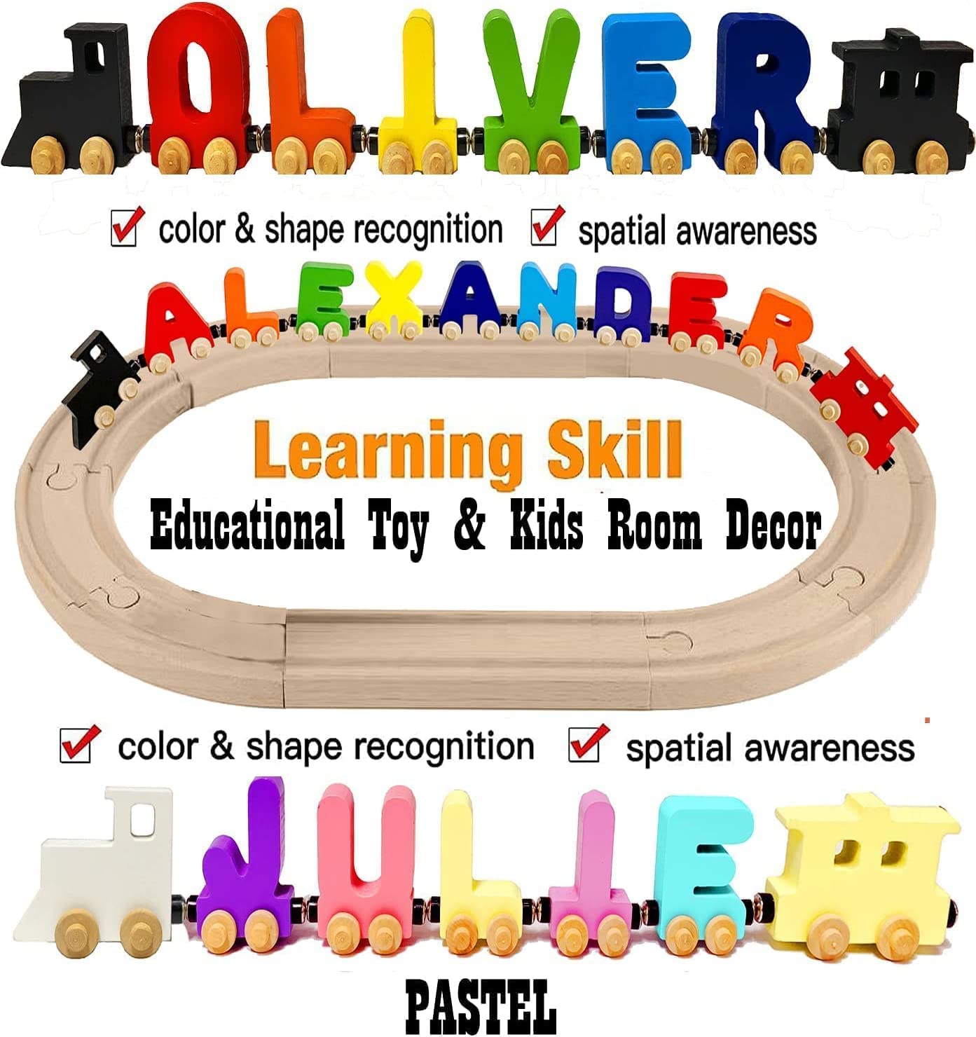 Large Handmade Name Wooden Trains Alphabet Puzzle Name Letters Educational Toys for Kids