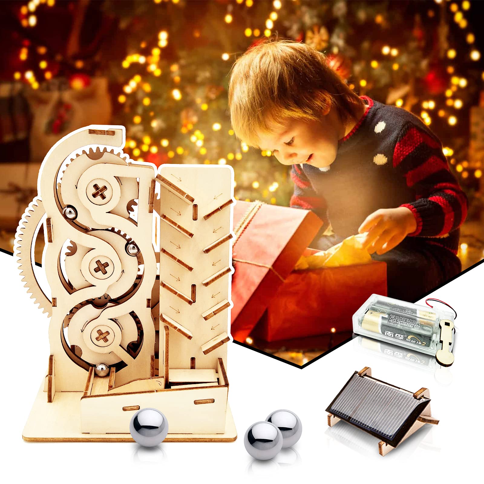 Solar 3D Wooden Puzzle Marble Run DIY Model Kit Craft Sets Educational Wood Mechanical Building Toys STEM Science Experiments Projects Birthday Gift for Adult Men Kids Age 8 10 12 14+