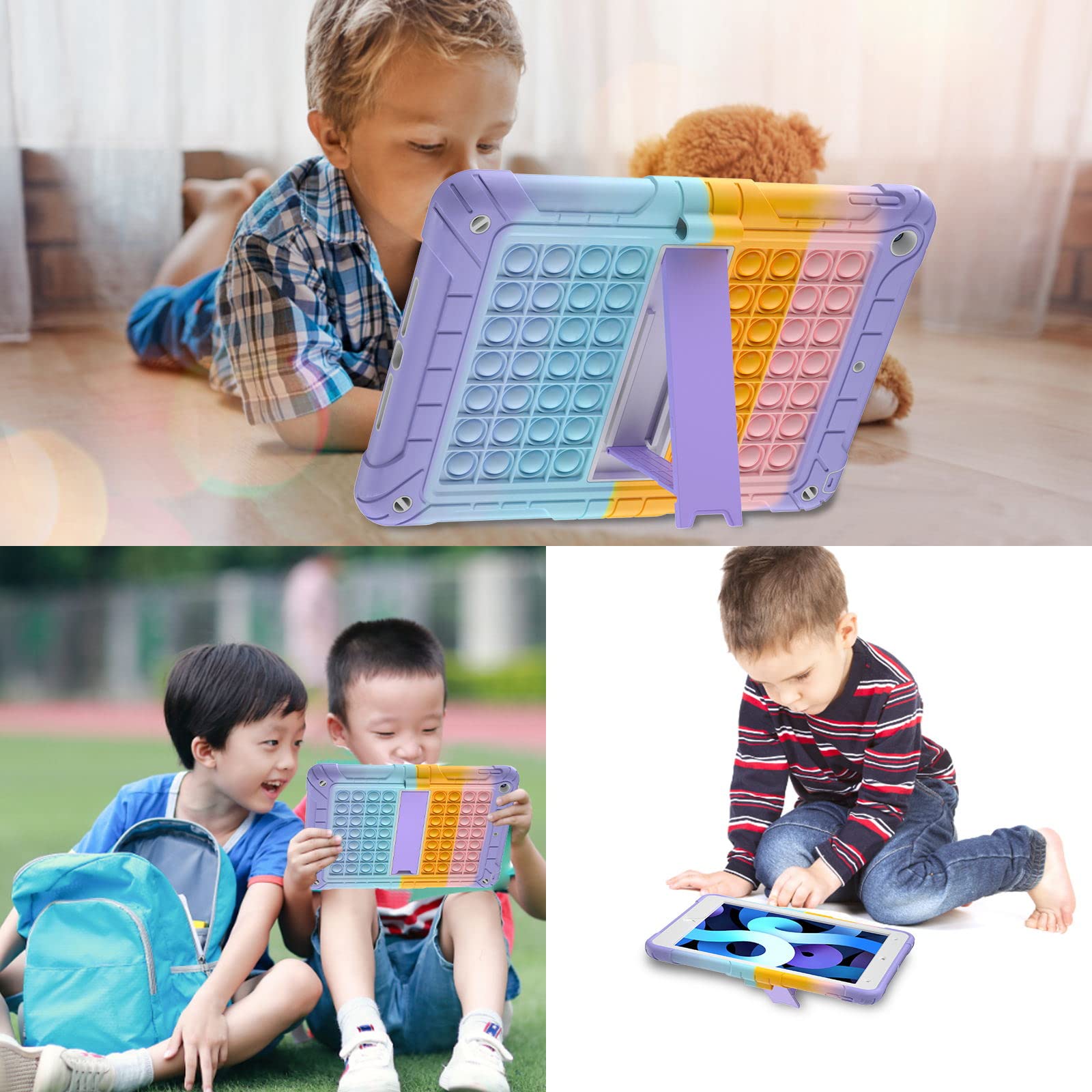 Case for iPad 9th/8th/7th Generation, 10.2 inch iPad Case with 6PCS Silicone Fidget Bubble Bracelet, Prner Case Shockproof Cover with Popit Fidget, Case with Pencil Holder and 1PCS Carrying Strap