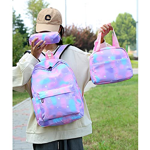 GLOOMALL School Backpack 3 IN 1 Lightweight Teen Girls Bookbags Insulated Lunch Bag Pencil Case (Black)
