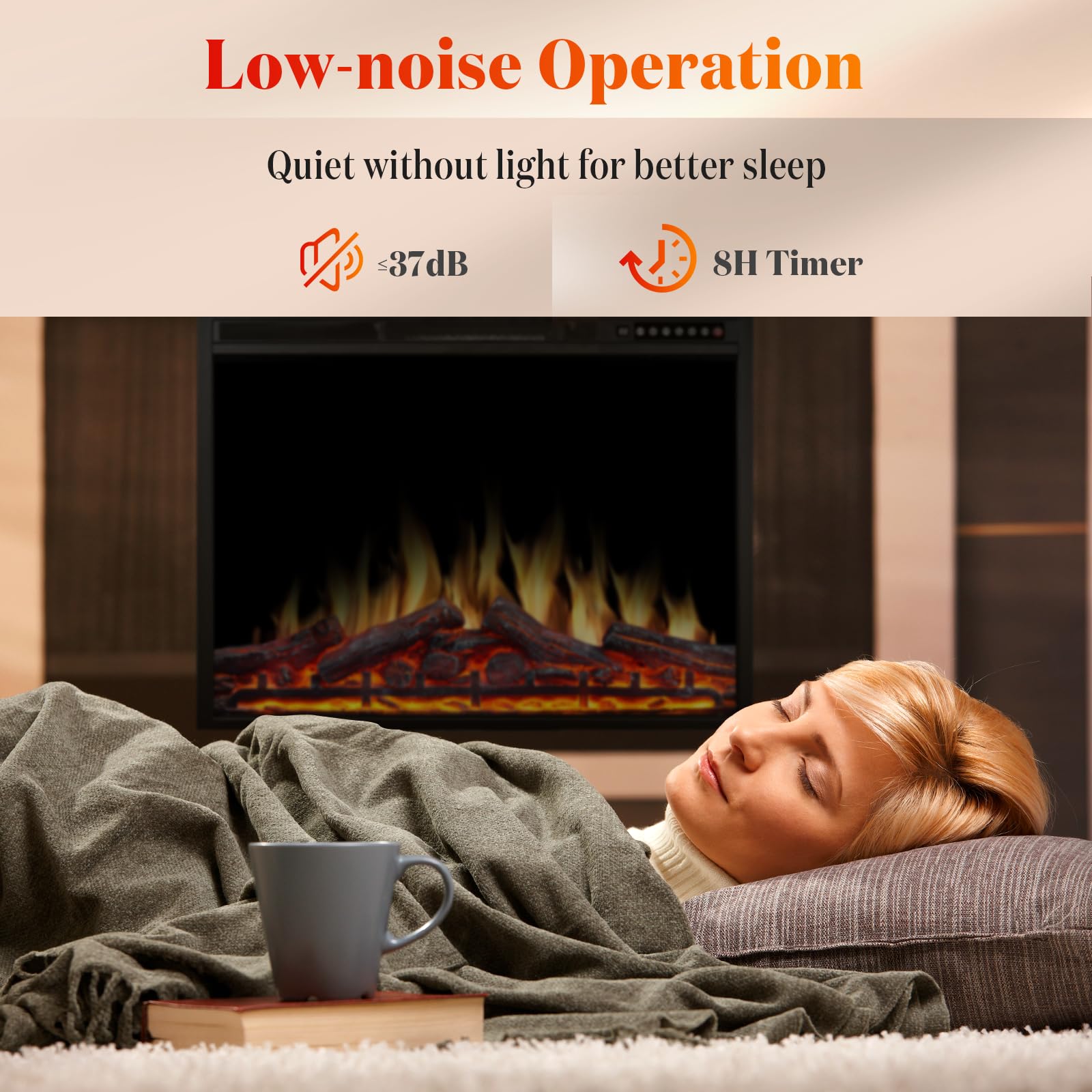Rintuf Electric Fireplace,34" Fireplace Insert with Touch Screen, Quick Heating, Overheating Protection with Timer, Remote, Customed Display: 5 Flame Speed & 5 Color & 5 Brightness, 750/1500W, Black