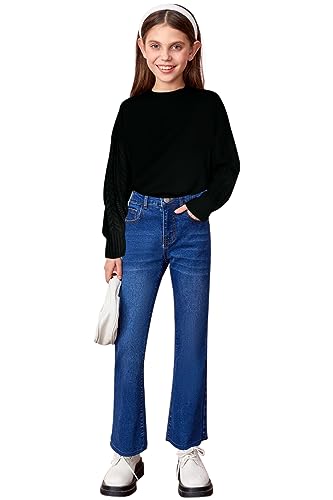 INFULEIMU Girls Sweaters Crewneck Long Sleeve Kids Christmas Sweater Winter Knit Chunky Pullover Jumper 5-14 Black