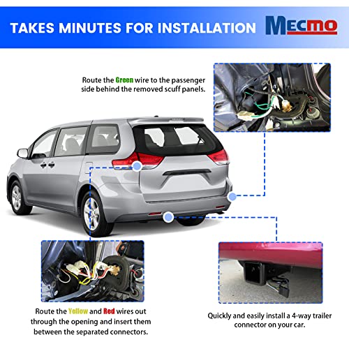 MECMO 4-Pin Trailer Wiring Harness for 2015-2020 Toyota Sienna Excluding SE, 56261 T-Connector for Sienna, Vehicle-Side 4-Pole Flat Trailer Hitch Wiring