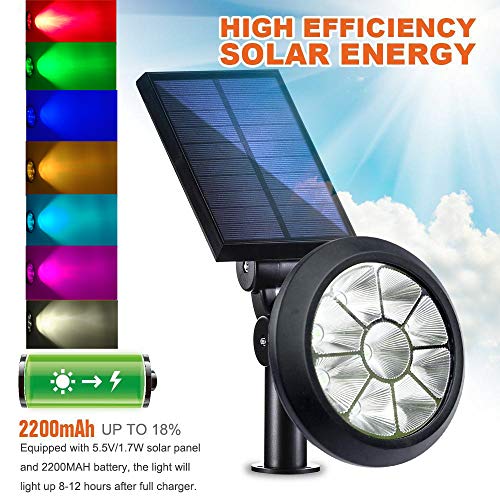 BOHON Solar Lights Outdoor 9 LEDs Multi Color Spot Light with Auto On/Off, Waterproof Spotlight Solar Garden Lights for Landscape Lighting Yard Patio(Changing & Fixed Color 2Pack)