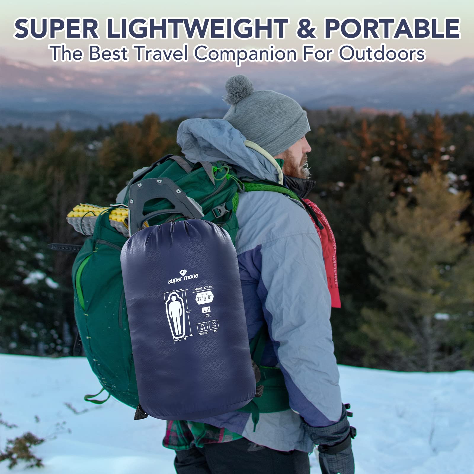 Backpacking Sleeping Bag, 32℉/0℃ Ultralight 800 Fill Power Down Sleeping Bag for Cold Weather, Lightweight Mummy Sleeping Bag with Compression Sack & Mesh Storage -XL & Regular