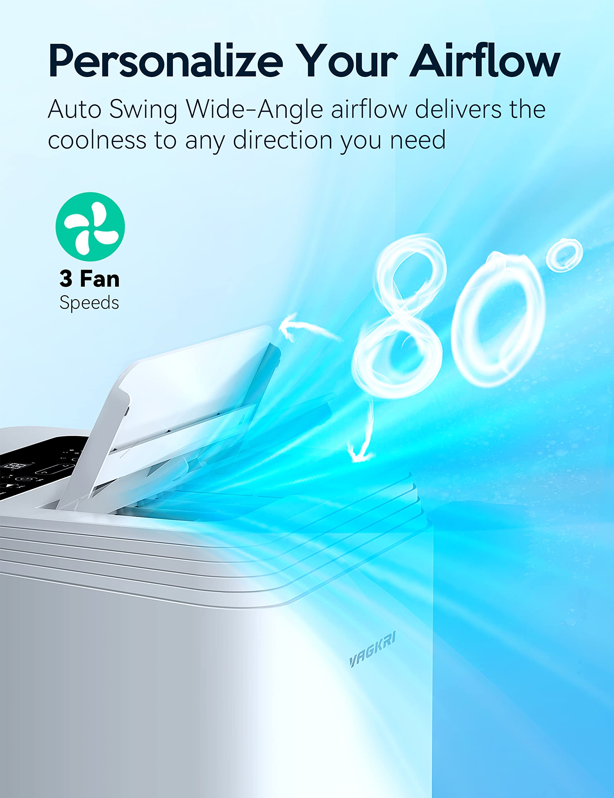 VAGKRI Portable Air Conditioners 12000 BTU, 3-in-1 AC Unit with Fan & Dehumidifier Cools up to 400 sq. ft, Portable AC with ECO Mode, 3 Fan Speeds, Auto Swing, 24H On/Off Timer, Remote Control