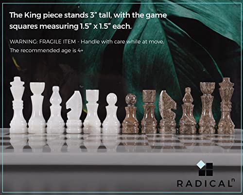 RADICALn 15 Inches Large Handmade White and Grey Oceanic Weighted Marble Full Chess Game Set for Adults Staunton and Ambassador Gift Style Tournament Chess Sets