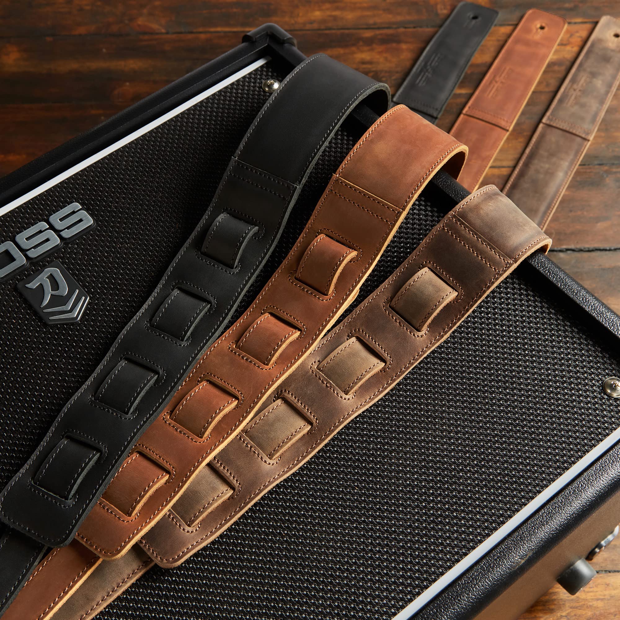 BIRCH & SMITH Full Grain Leather Guitar Strap, Foam Padded, Perfect for Electric, Acoustic & Bass Guitars (2" Wide, Whiskey Brown Color)