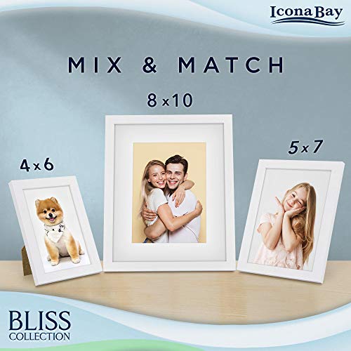 Icona Bay 4x6 Picture Frames (White, 5 Pack), Modern Style Wood Composite Frames Table Top or Wall Mount, Bliss Collection