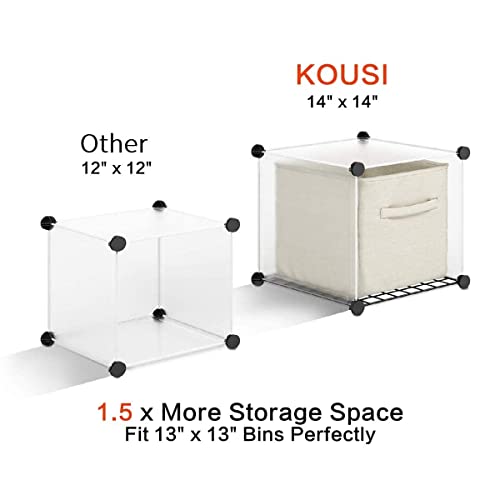 KOUSI Portable Storage Cubes-14 x14 Cube (12 Cube)-More Stable (add Metal Panel) Cube Shelves with Doors, Modular Bookshelf Units,Clothes Storage Shelves,Room Organizer for Cubby Cube