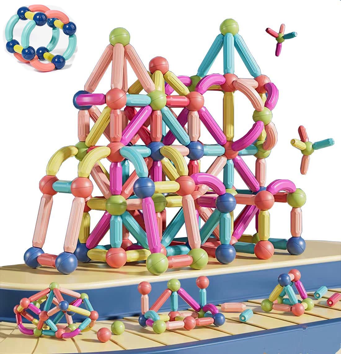 RITONS 80 PCS Magnetic Balls and Rods Building Sticks Blocks Set Educational Magnet Building Blocks Children Stacking Toys Puzzle Magnetic Blocks Creativity STEM Toys for Kids Age 3+