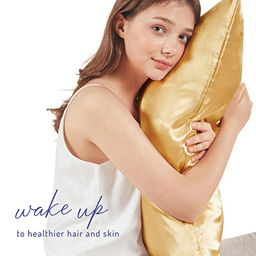 Gold Satin Pillow Cases Queen Set of 2 | Luxury Silk Pillowcase for Hair and Skin | 20 x 30 Inch–Slip Silky Comfort with Envelope Closure
