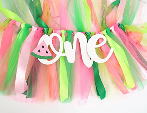 One Person in the Watermelon Banner- 1st Birthday High Chair Banner, Smashed Cake, Photo Background Props, Piece Skirt (Watermelon Banner)