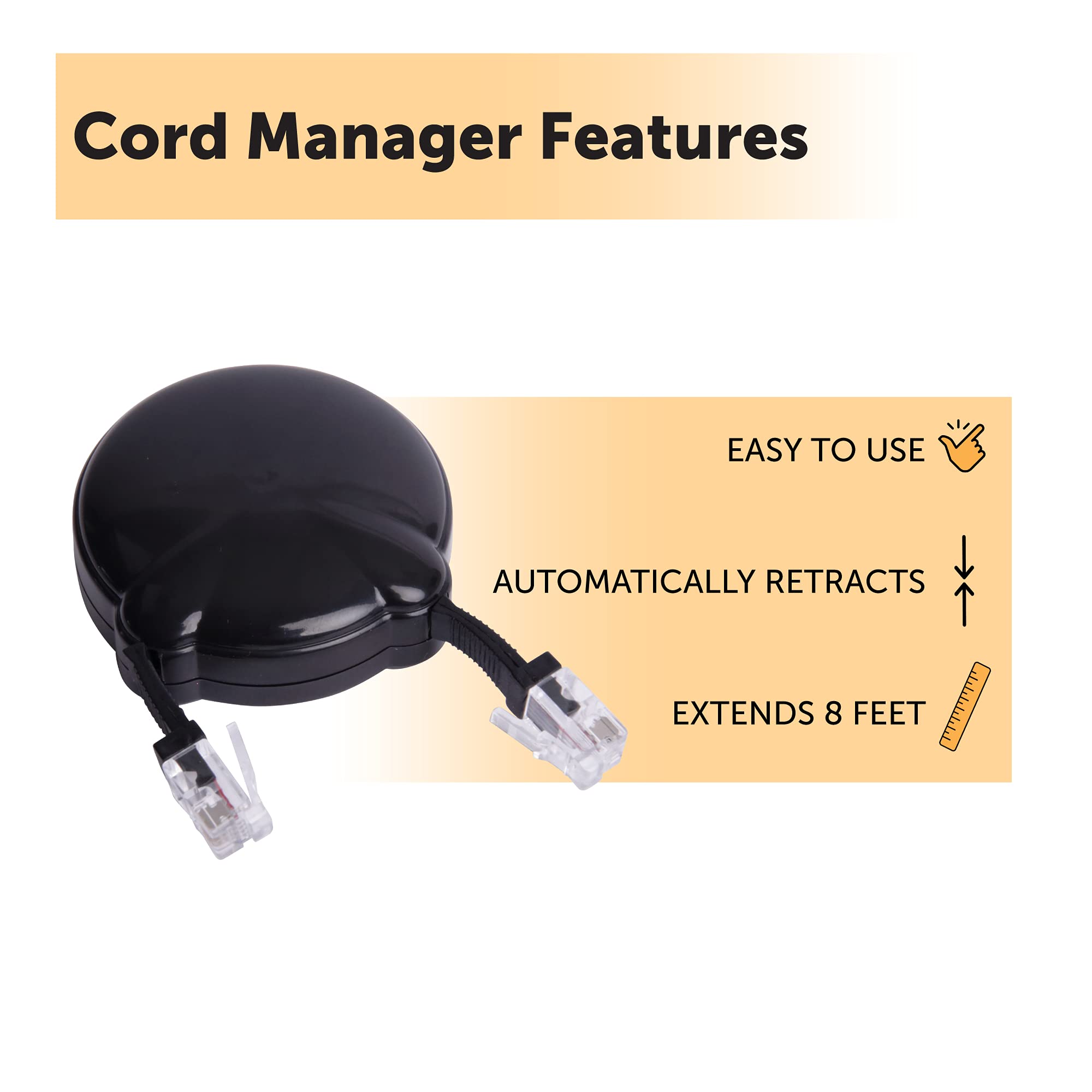 Softalk Cord Manager Retractable Phone Cord Detangler Cable for Landlines and Office Telephones, Black, 8 ft