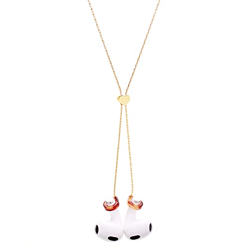 JOJOPANDA Anti-Lost Airpod Chain Holder Lanyard Cord Strap Slide Adjustable Y Necklace Compatible Airpods Pro/3/2/1 (Heart + Golden Slim Chain)