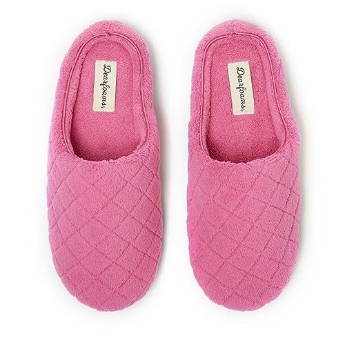 Dearfoams Women's Leslie Washable Memory Foam Terry Clog with Wide Widths Slipper, Paradise Pink, 7-8