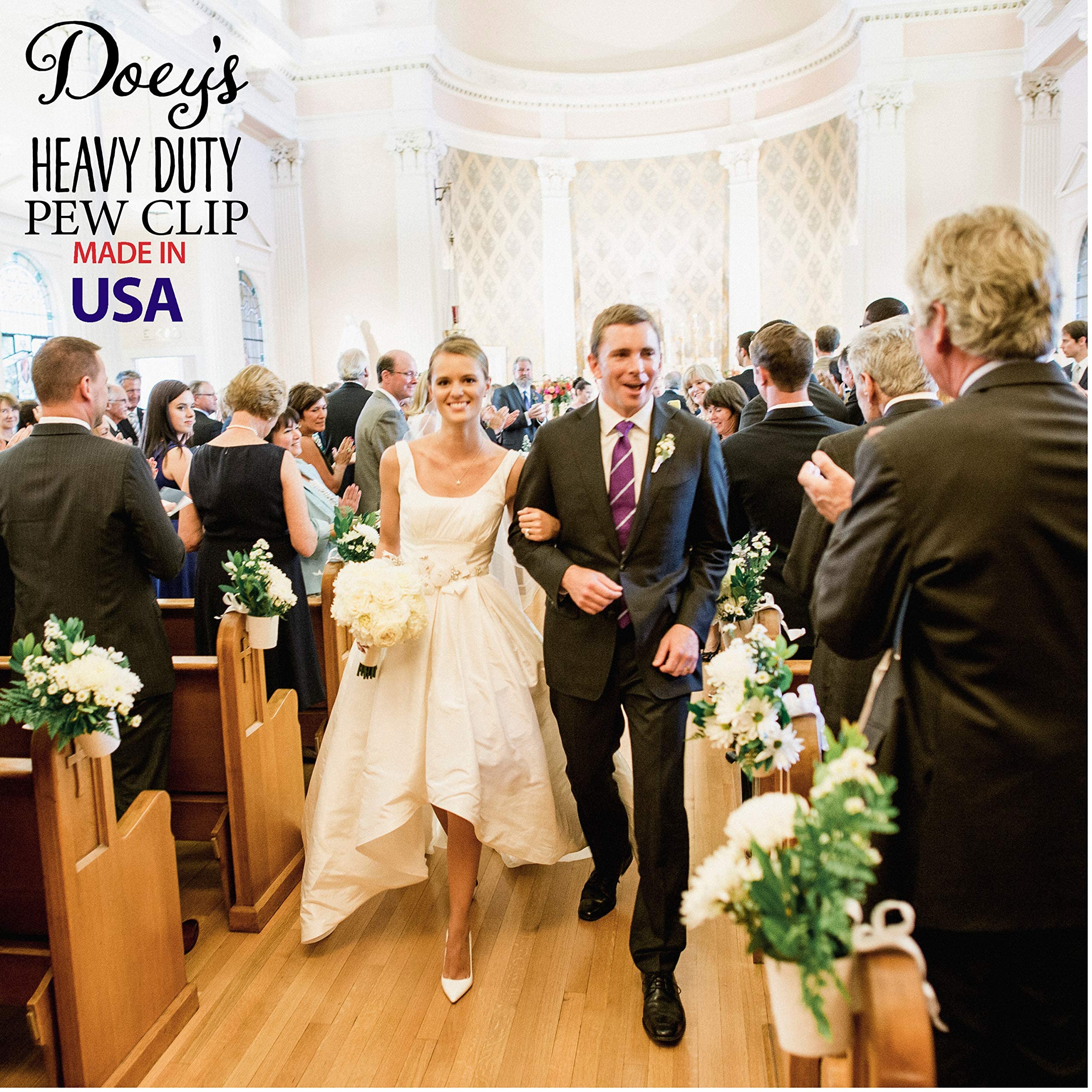 DOEYS Heavy Duty Pew Clips for Weddings (12-Pack) Dependable Flexible Holder for Church Ceremony Aisle Decorations - Secure Bows, Flowers, Signs, Garland to Pew Ends, Bench Seats, Chairs (MADE in USA)