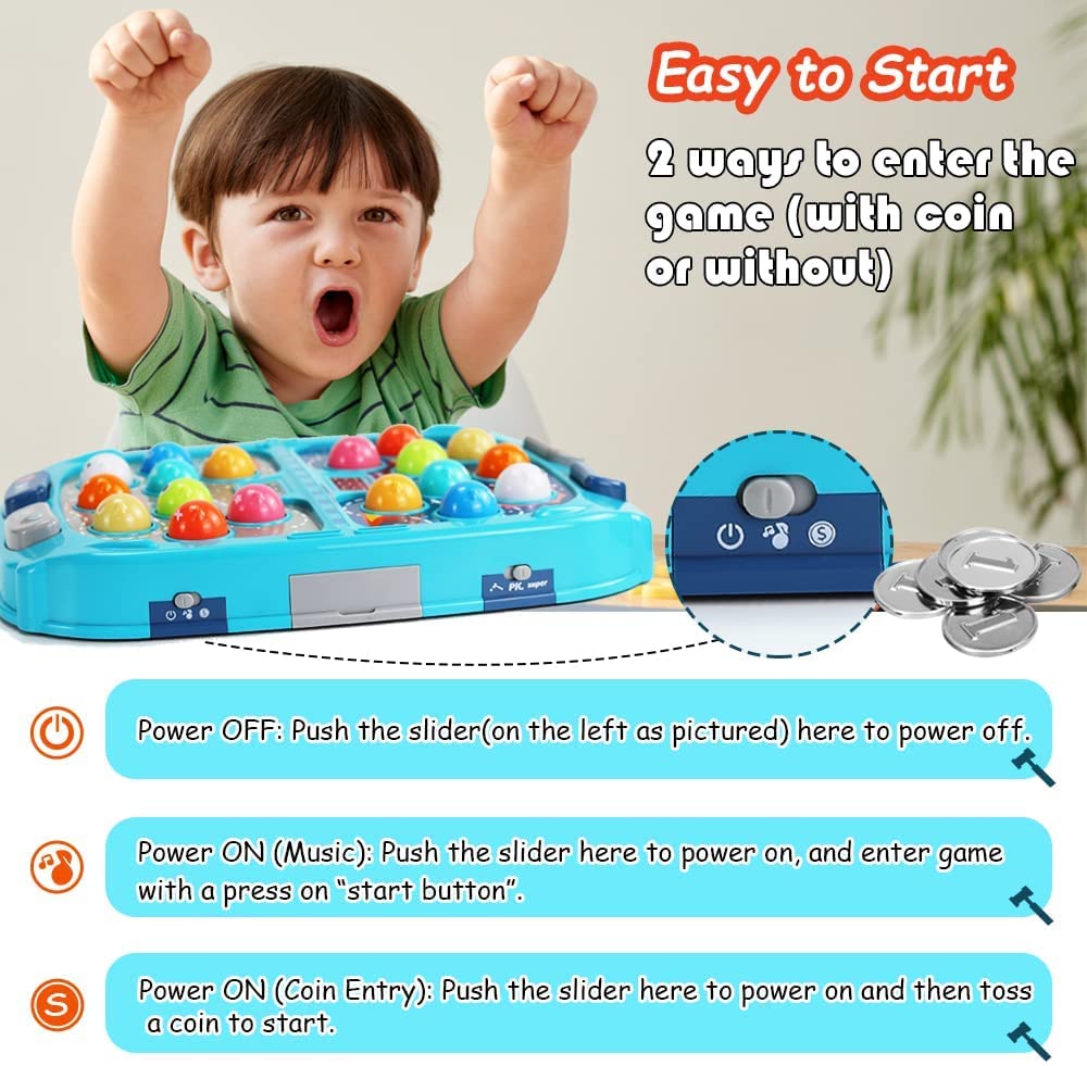 EPAPHRAS Whack Mole Game Toy for 3+ Year Old, Large Size Pounding Toy with PK Mode, Interactive Educational Toys Early Developmental Toys for Kids, Birthday Item