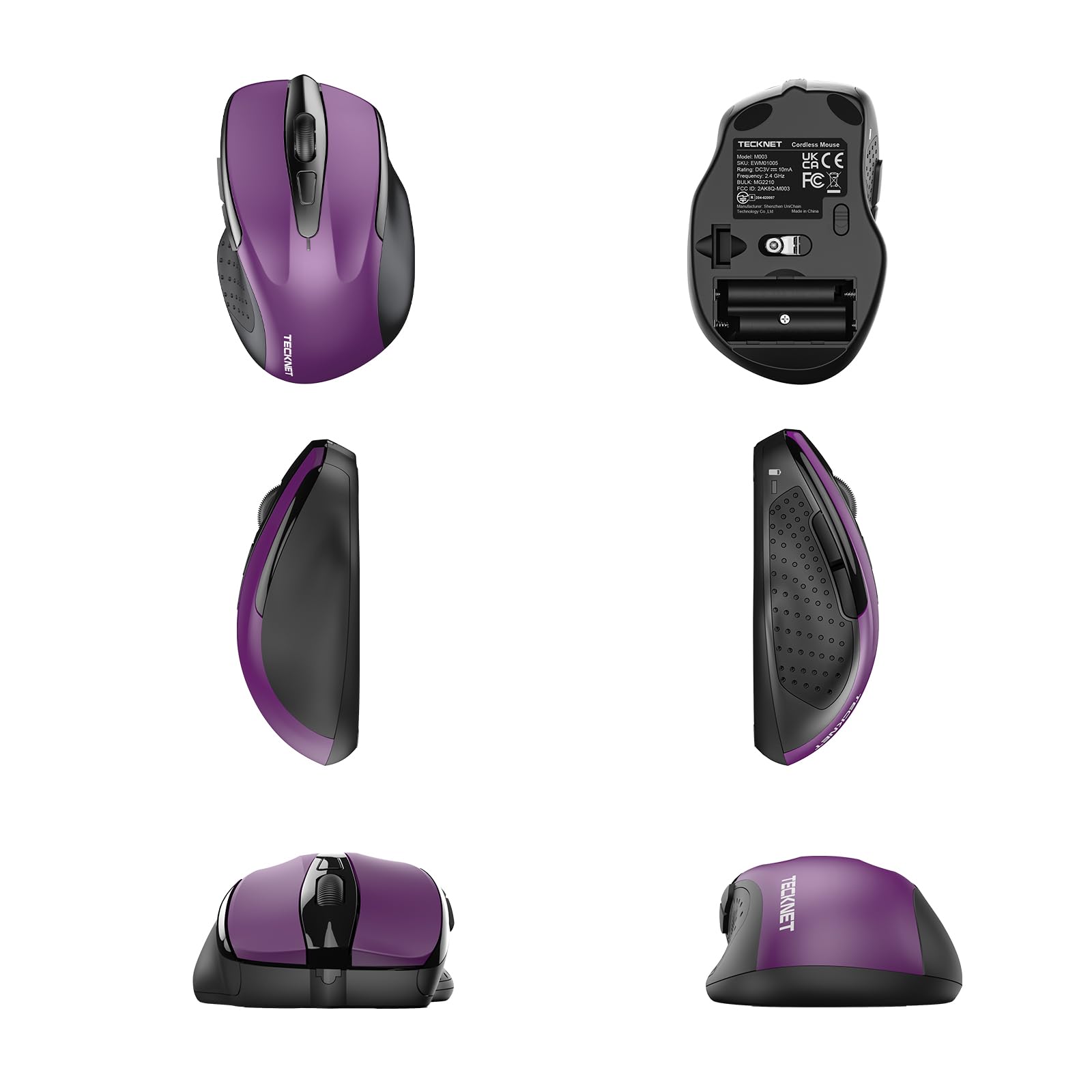 TECKNET Wireless Mouse, 2.4G Ergonomic Optical Mouse, Computer Mouse for Laptop, PC, Computer, Chromebook, Notebook, 6 Buttons, 24 Months Battery Life, 2600 DPI, 5 Adjustment Levels